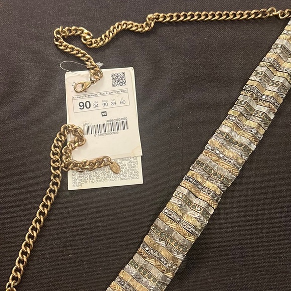 Zara | Accessories | Zara Gold Rhinestone Metal Chain Belt Sz 9 | Poshmark